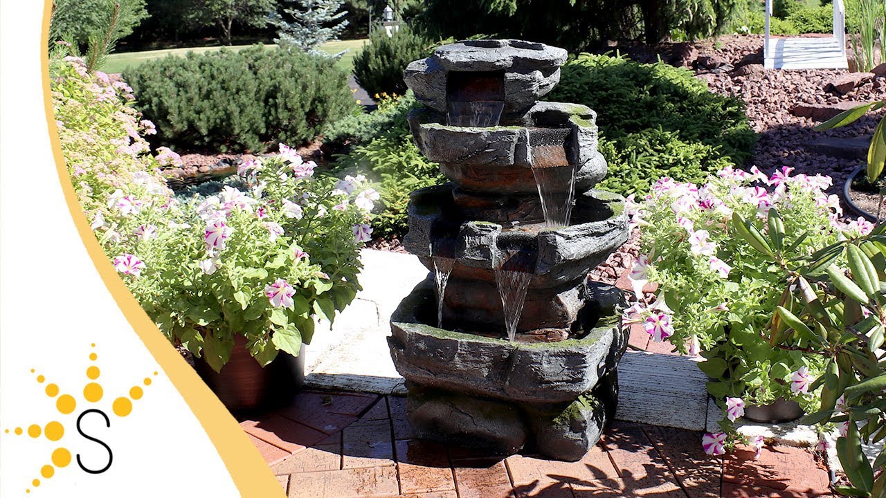 Sunnydaze Outdoor Electric Large Rock Quarry Waterfall Fountain with ...