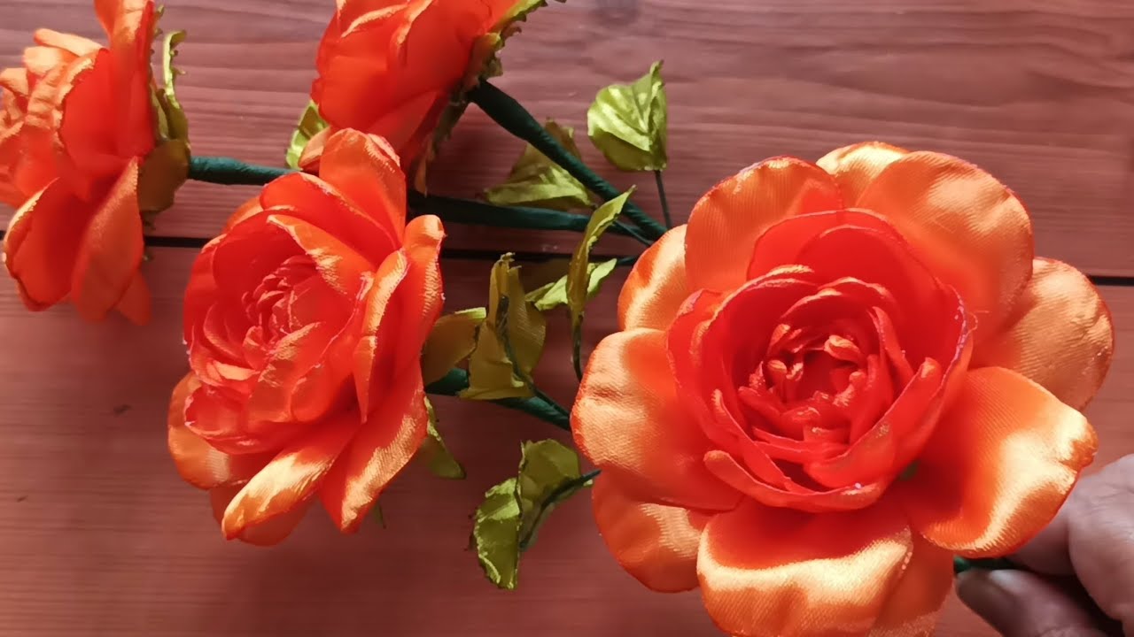 Bunga Mawar Orange || Tutorial Membuat Bunga Dari Pita Satin || DIY ...