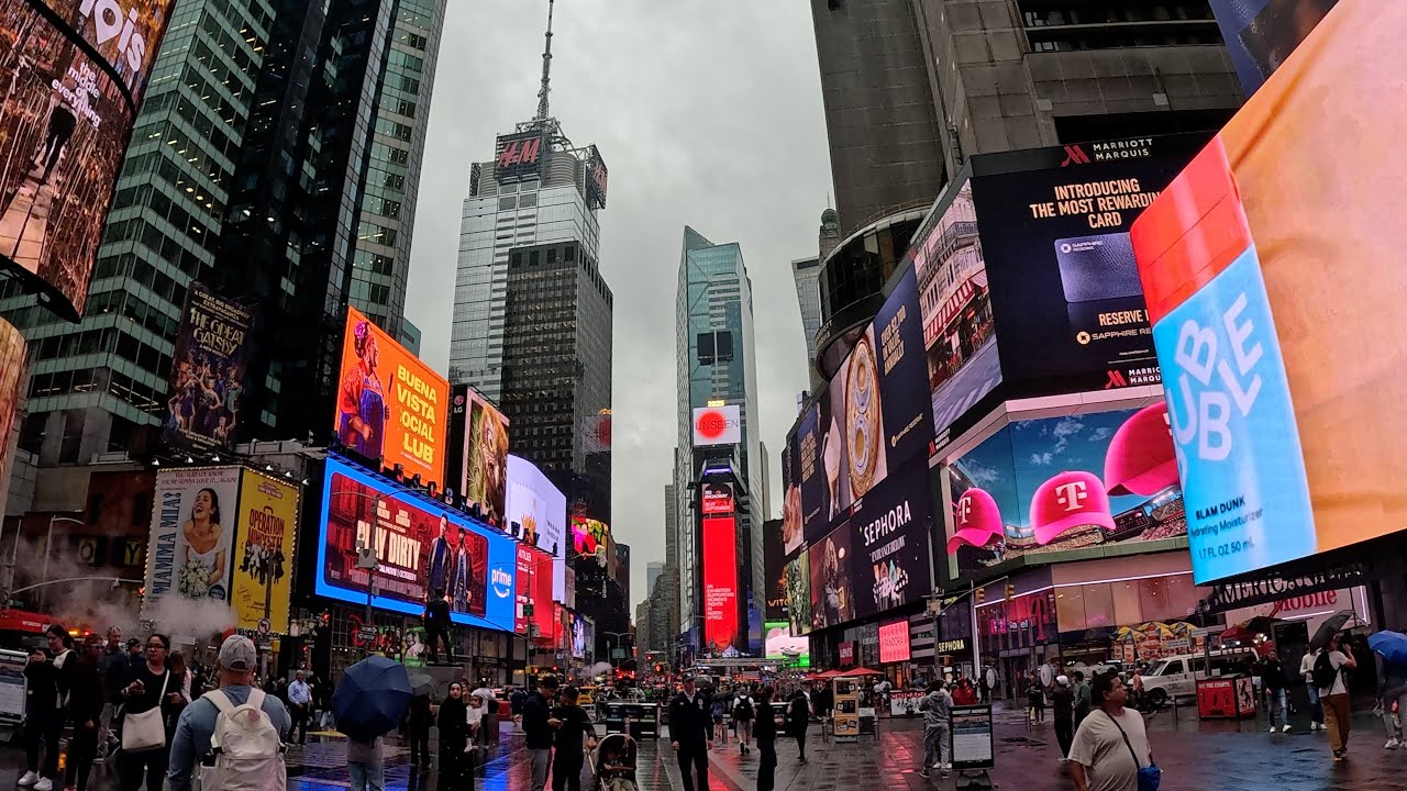 Rainy Times Square Walk 4K | Walking NYC on a Cloudy Afternoon ...