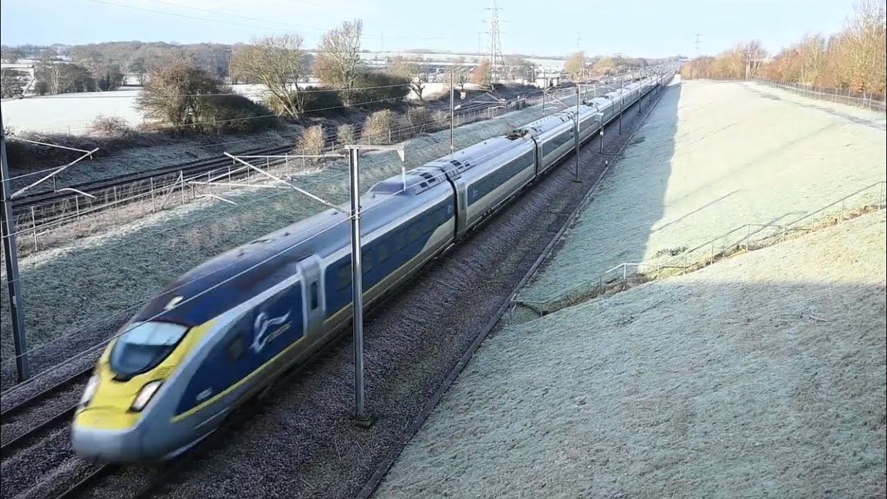 Eurostars pass at speed in the ice - Class 373, Class 374 and ...