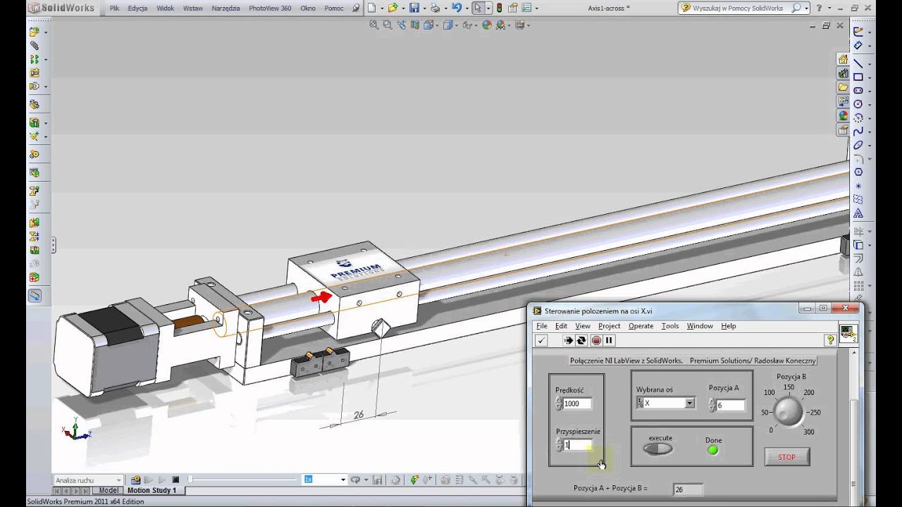 SolidWorks Assy controled by Virtual Instrument - YouTube