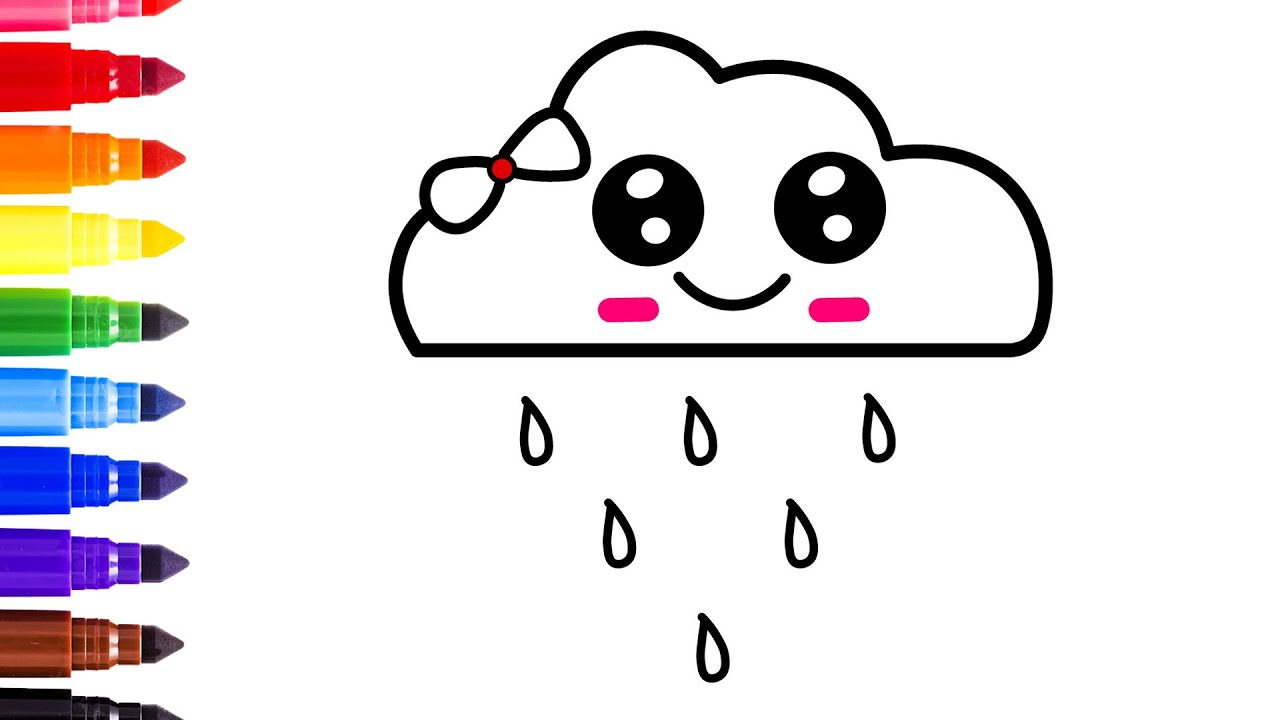 How to Draw Cute Cloud with Raindrops 🌧️🌈 | Drawing + Coloring Tutorial ...