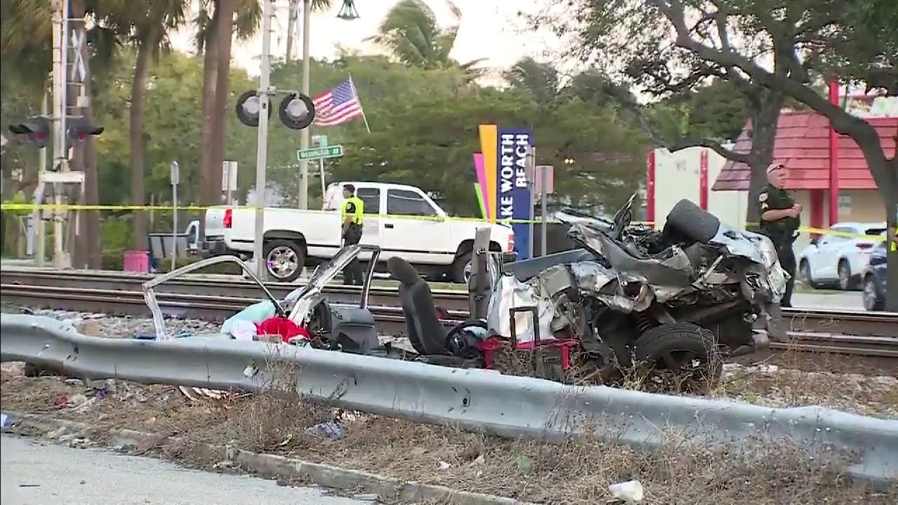 Brightline train crash splits car in half in Lake Worth Beach - YouTube