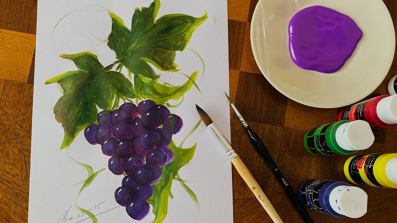 Quick Acrylic Painting | Grapes - YouTube