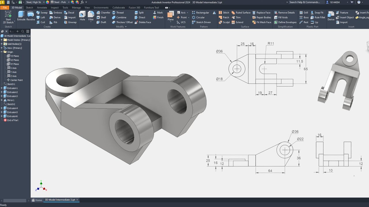 Inventor Intermediate Tutorial #3 | 3D Model Intermediate - YouTube
