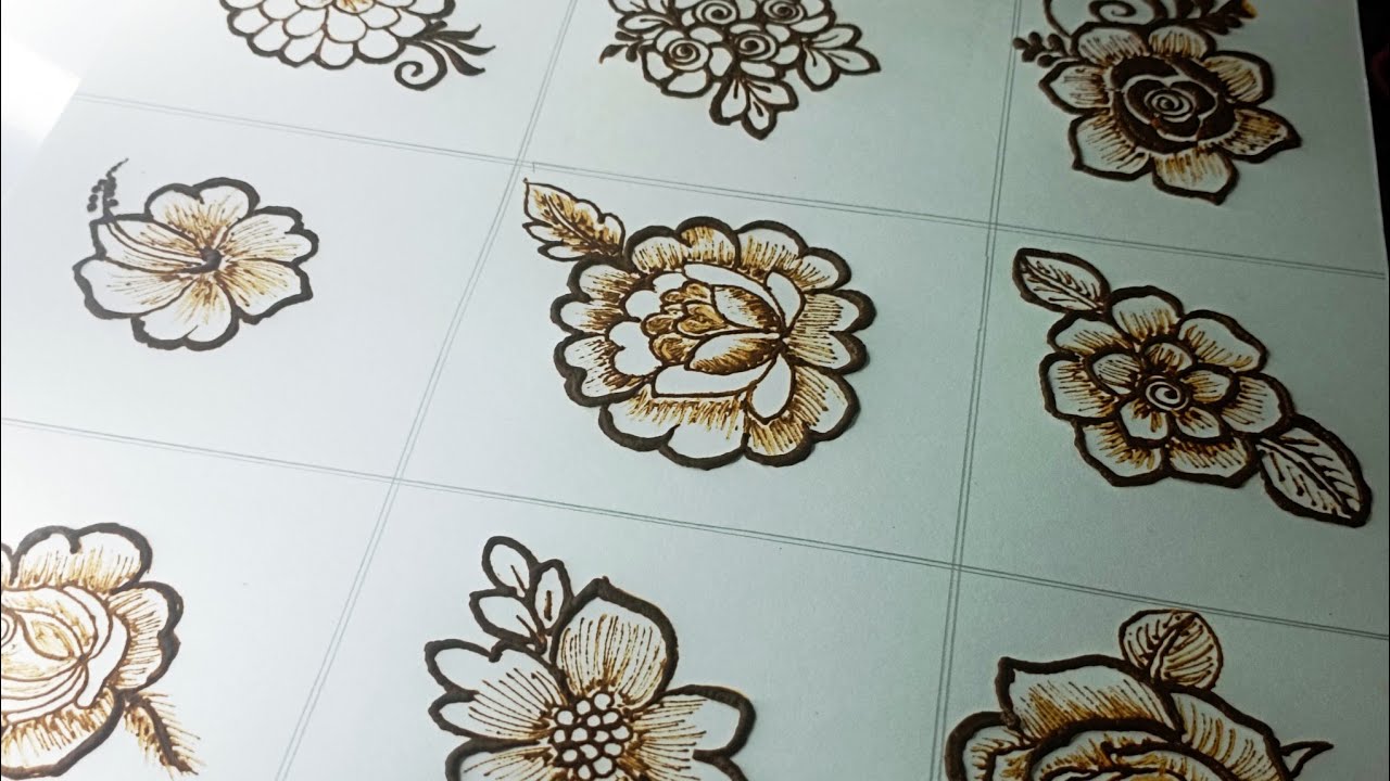 How to draw 9 different types of henna flowers||Beautiful Mehendi ...