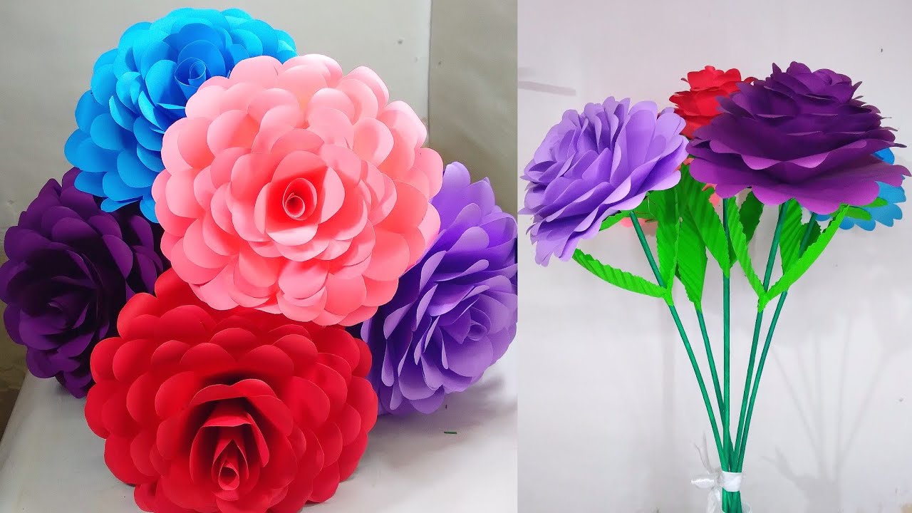 A4 nirmana / How to make big rose flowers with paper / easy paper ...