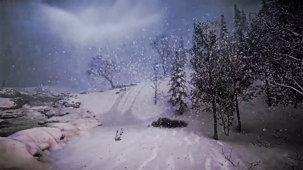 Very beautiful winter landscape where blizzard is raging and strong ...