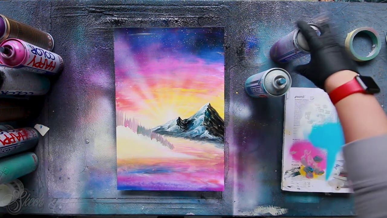 Colorful Winter Sunset - SPRAY PAINT ART by Skech - YouTube