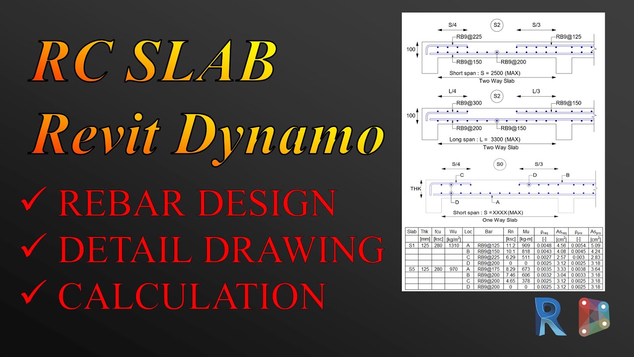 [Revit Dynamo] RC SLAB REBAR DESIGN, DETAIL DRAWING, CALCULATION - YouTube