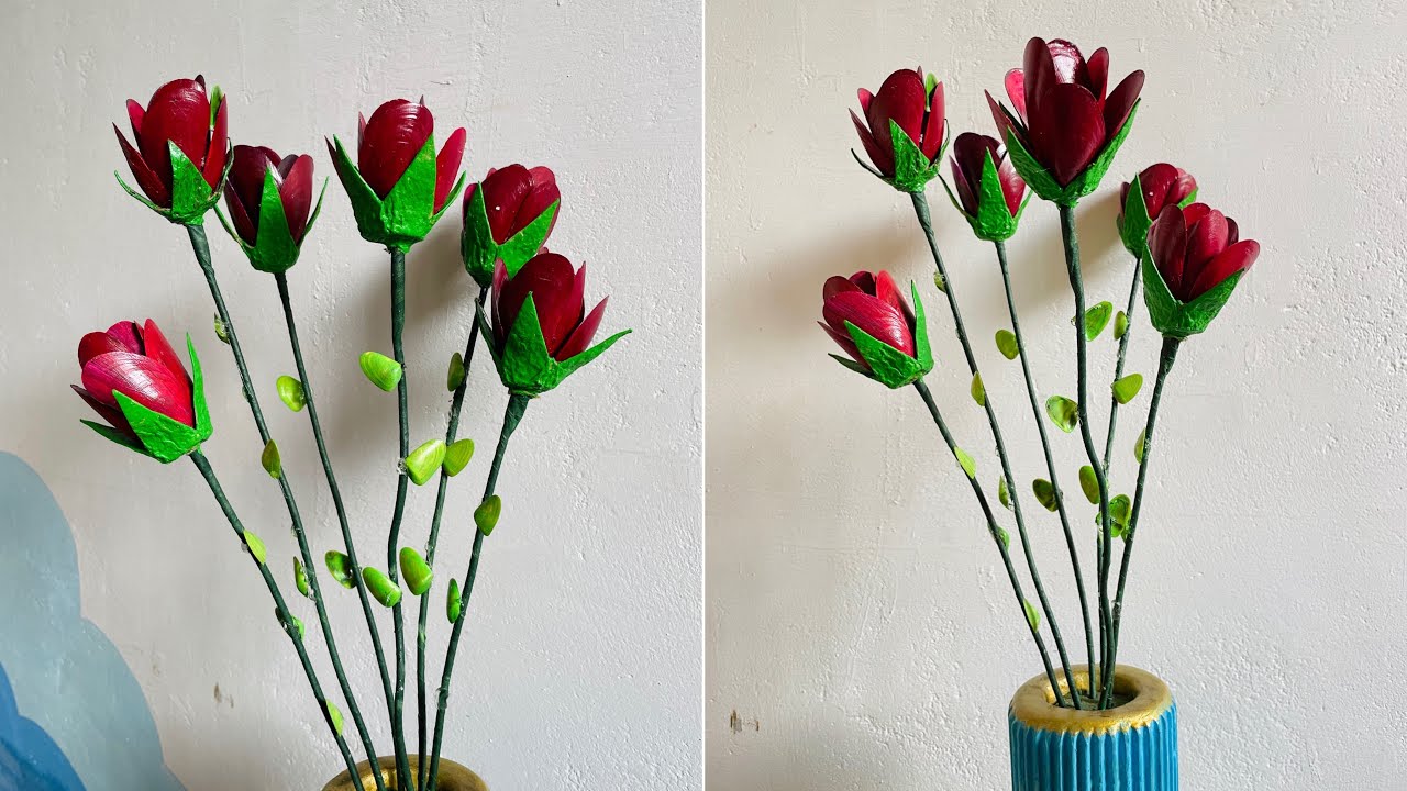 Flower making using mussel shell | mussel shell craft ideas - YouTube