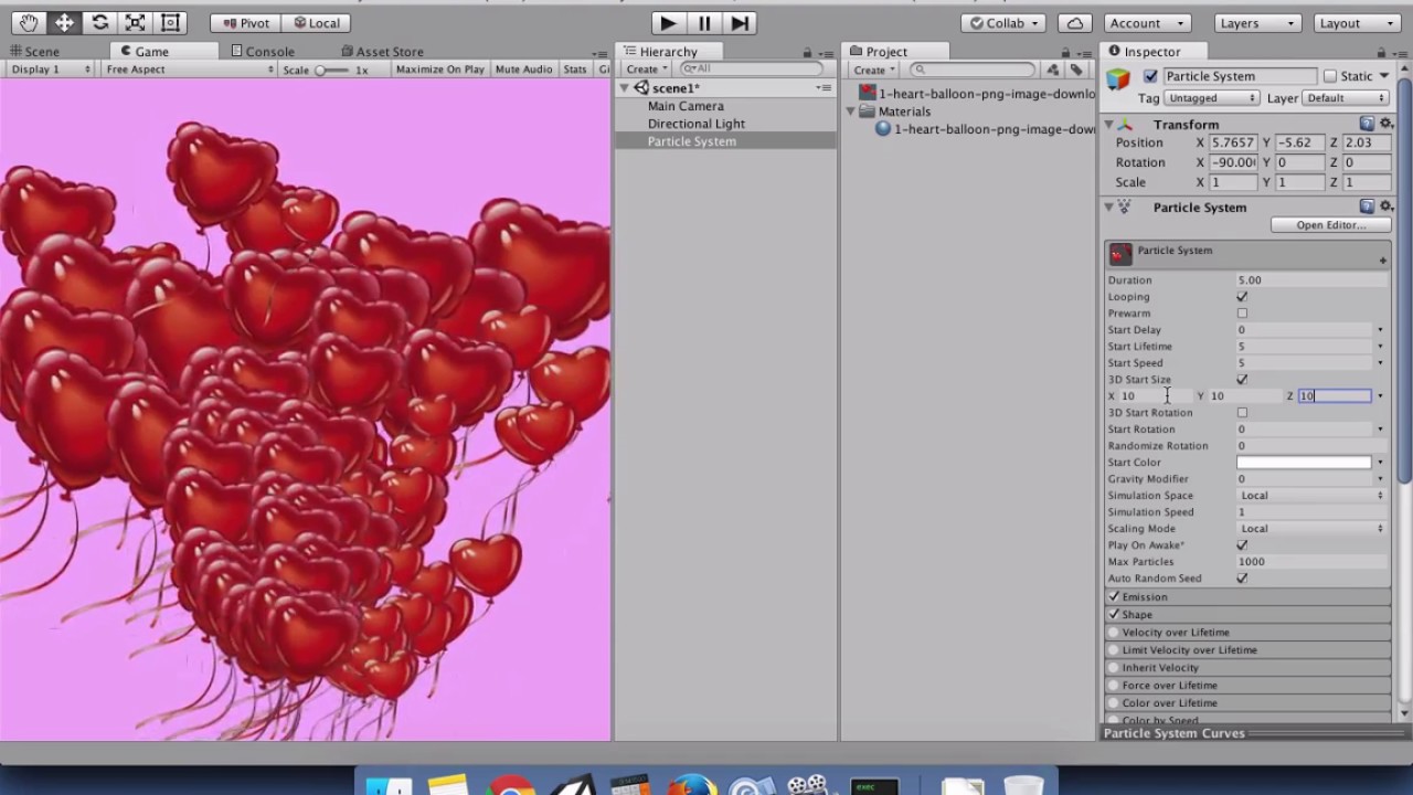 Unity C# Particle System for valentine's day with heart balloons - YouTube
