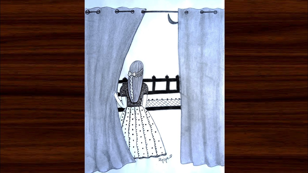 Beautiful girl standing near a window step by step drawing # ...