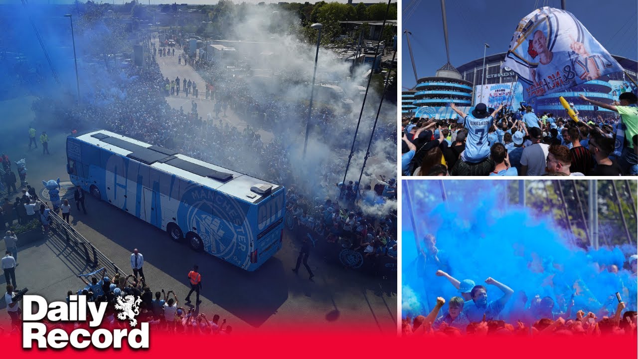 EPL champions Manchester City given rapturous reception as team arrives ...