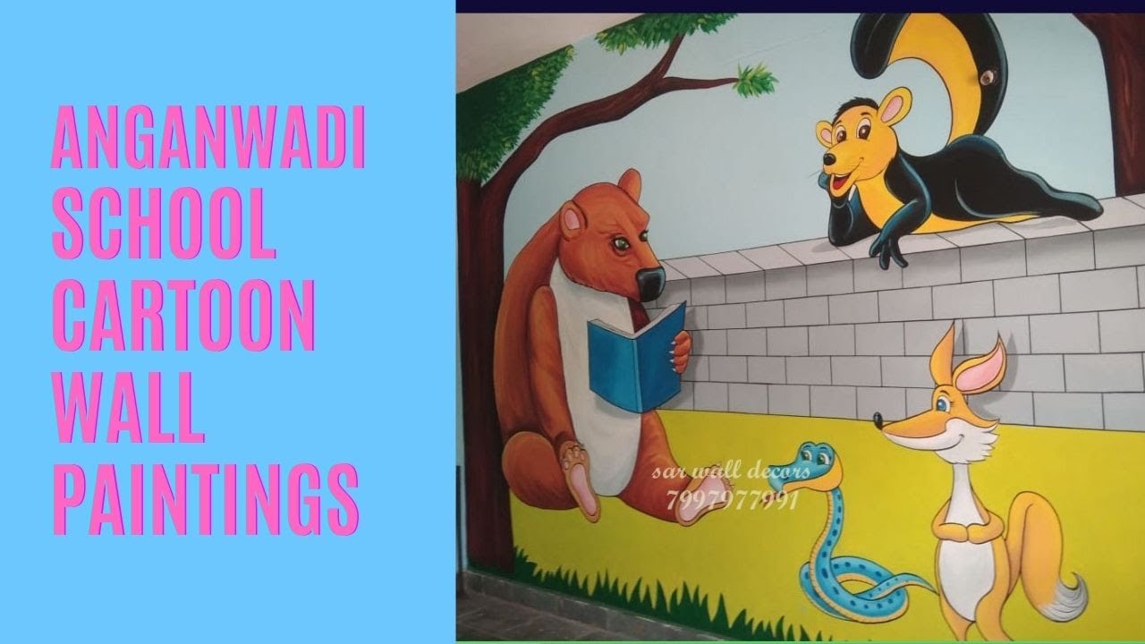 Anganwadi school paintings, Cartoon Wall Paintings - YouTube