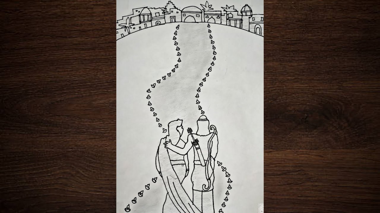 Easy Lord Ram-Sita drawing//Diwali drawing//Vanvas return drawing// # ...