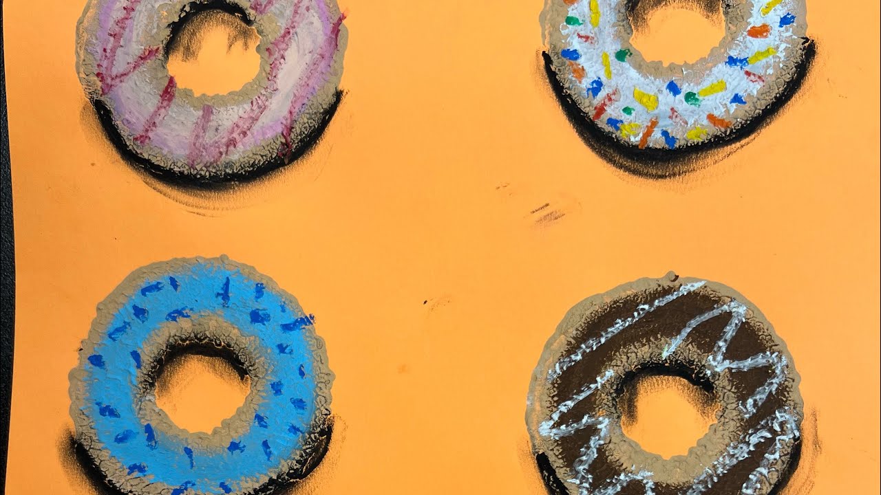 Donuts with pool noodles, tempera paint, and oil pastels - YouTube