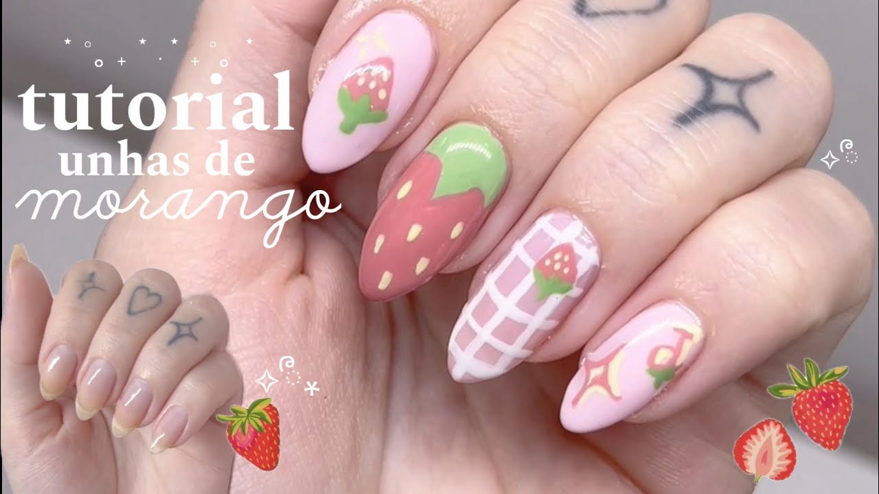 UNHAS DE MORANGO 🍓🌿 tutorial de esmaltação completo - YouTube
