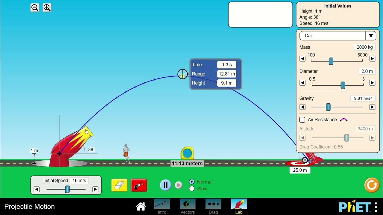 PhET Projectile Motion Simulation for PHYC 131 - YouTube