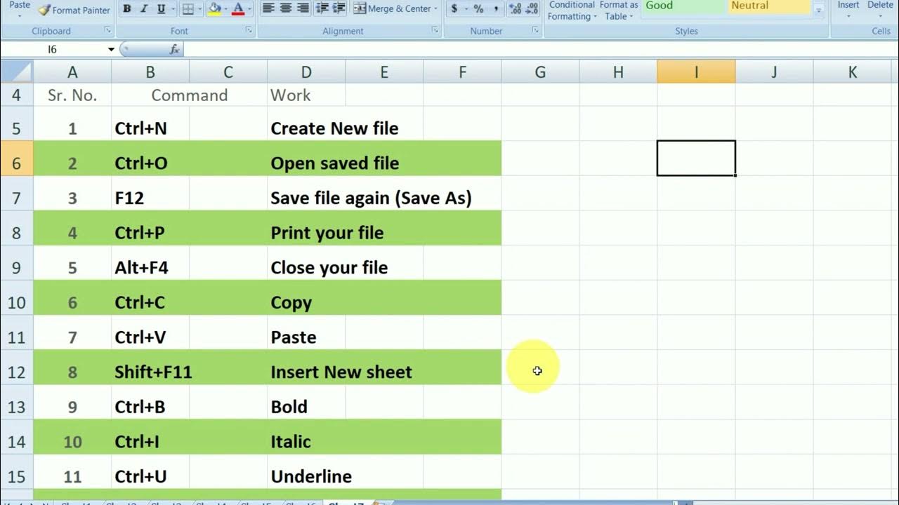 MS Excel Easy Quick Keyboard Shortcuts Keys - YouTube
