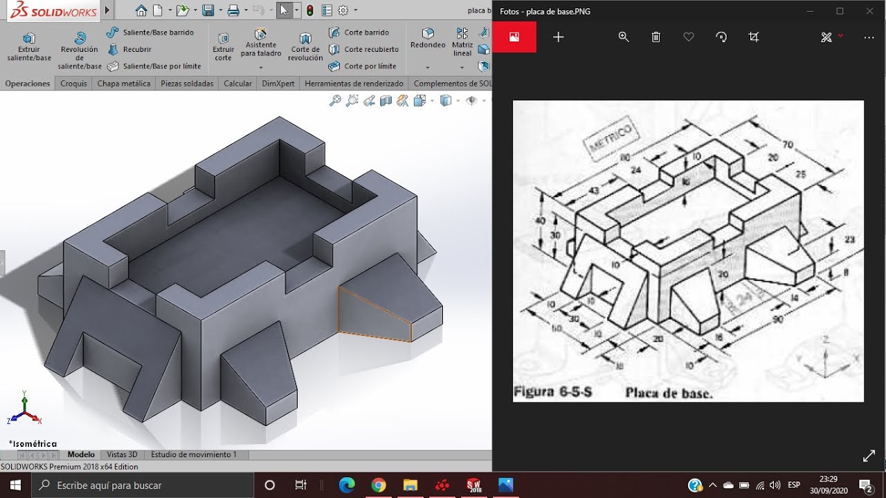 Aprendiendo a utilizar SolidWorks ejemplo#25 Placa de base - YouTube