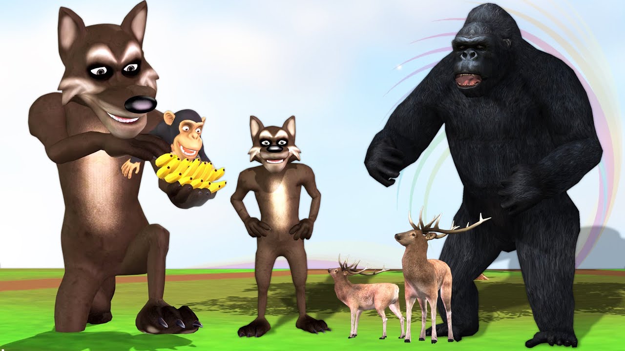 Fox kidnap Monkey and pig comedy video || Gaint Gorilla save monkey ...