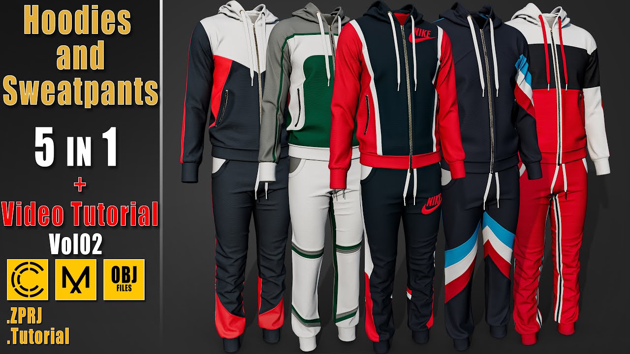 Cloth: 5 Hoodies and Sweatpants + Video Tutorial + CLO+ OBJ Vol02 ...