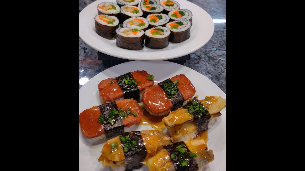 Vegetarian Musubi, Tempura and Kimbap Rolls aka Sushi - YouTube