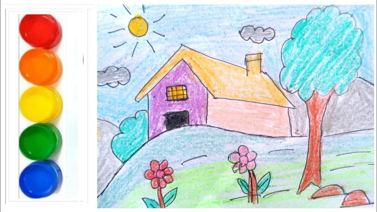 Scenery drawing for kids and Toddler|| drawing painting and colouring ...