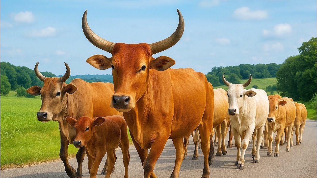 Momen Langka! Sapi Bertanduk Gajah Berjalan Santai Dan menikmati ...