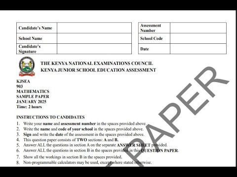 GRADE 9 KJSEA SAMPLE PAPER : MATH REVISION Question 11 - YouTube