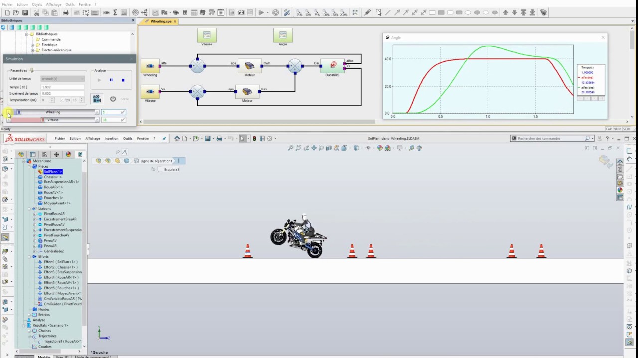Etude Meca3D + SinusPhy : Simulation de "Wheeling" avec une moto DUCATI RS - YouTube