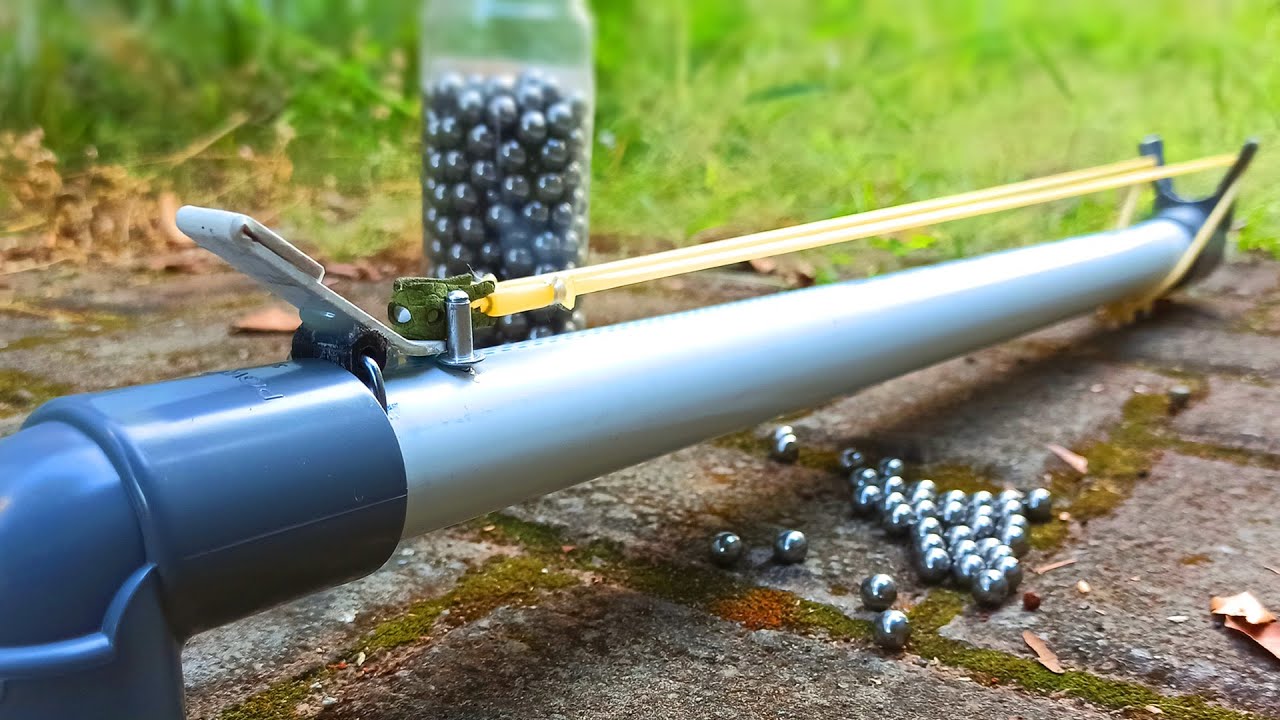 How To Make Powerful PVC Slingshot With Simple Trigger - YouTube
