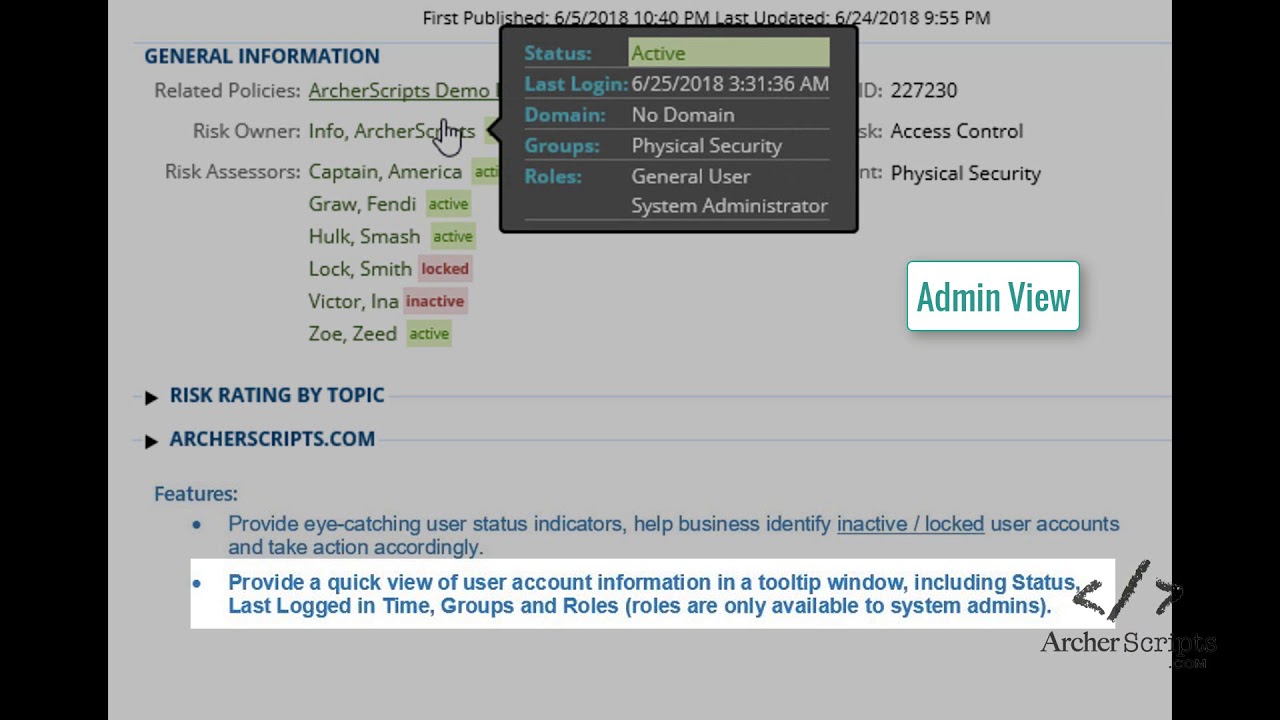 User Status Indicator + User Information Tooltip for Archer - YouTube
