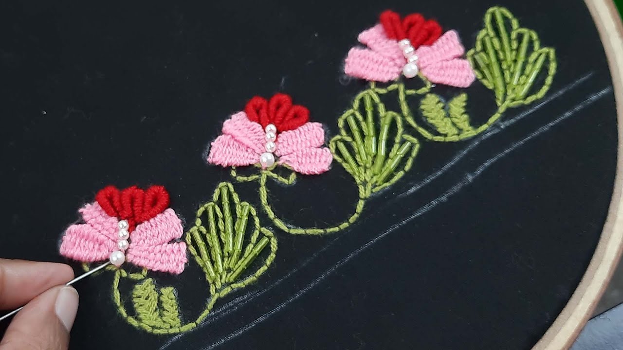 Hand Embroidery Borders for Beginners | Basic Embroidery Stitches#3in1 ...