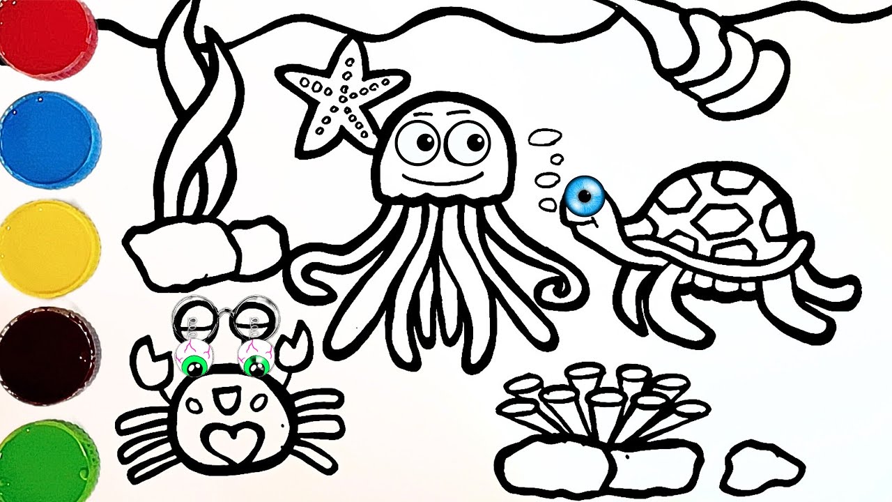 Drawing, painting magic Turtle, octopus, crab/how to draw Turtle ...