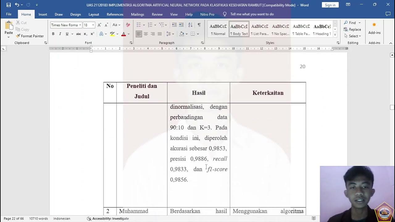 UTS 21120183 IMPLEMENTASI ALGORITMA ARTIFICIAL NEURAL NETWORK PADA KLASIFIKASI KESEHATAN RAMBUT ...