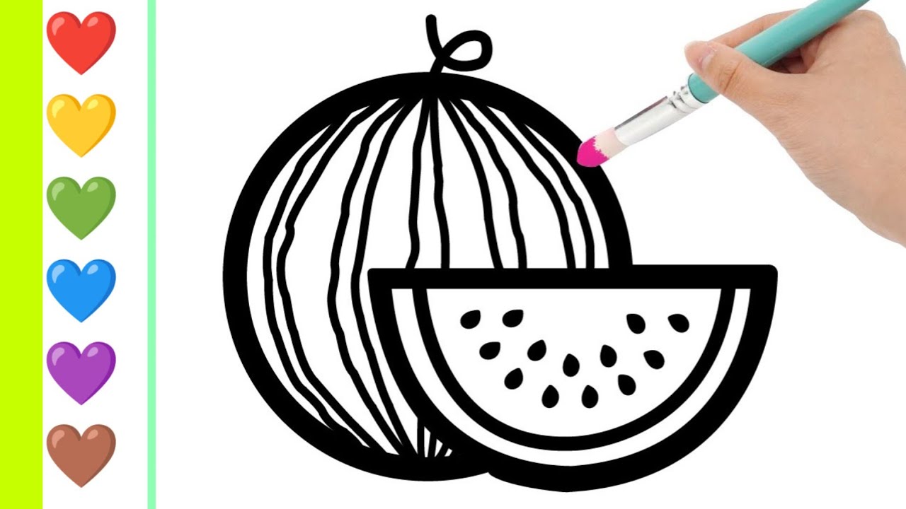 How to draw a watermelon and color it for kids? - YouTube