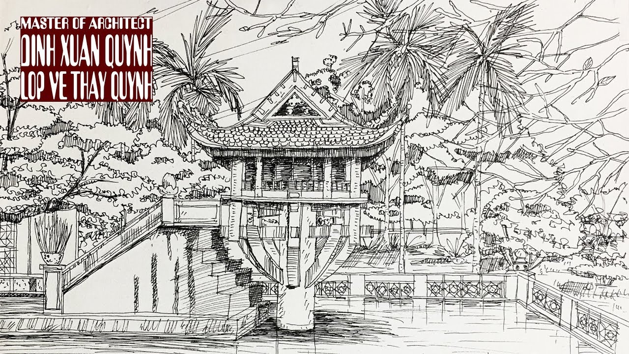 vẽ ký họa Chùa Một Cột - drawing sketch One Pillar Pagoda with Pencil ...