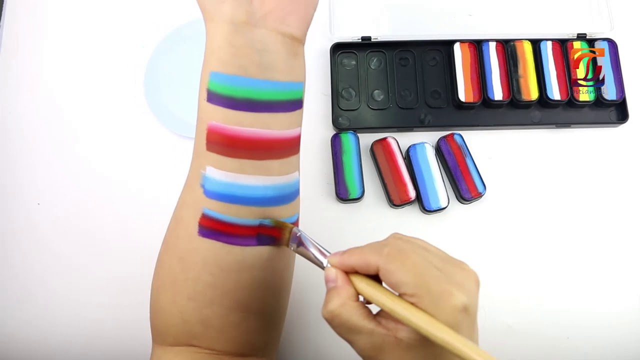 How to use professional rainbow split cake face paint kit - YouTube