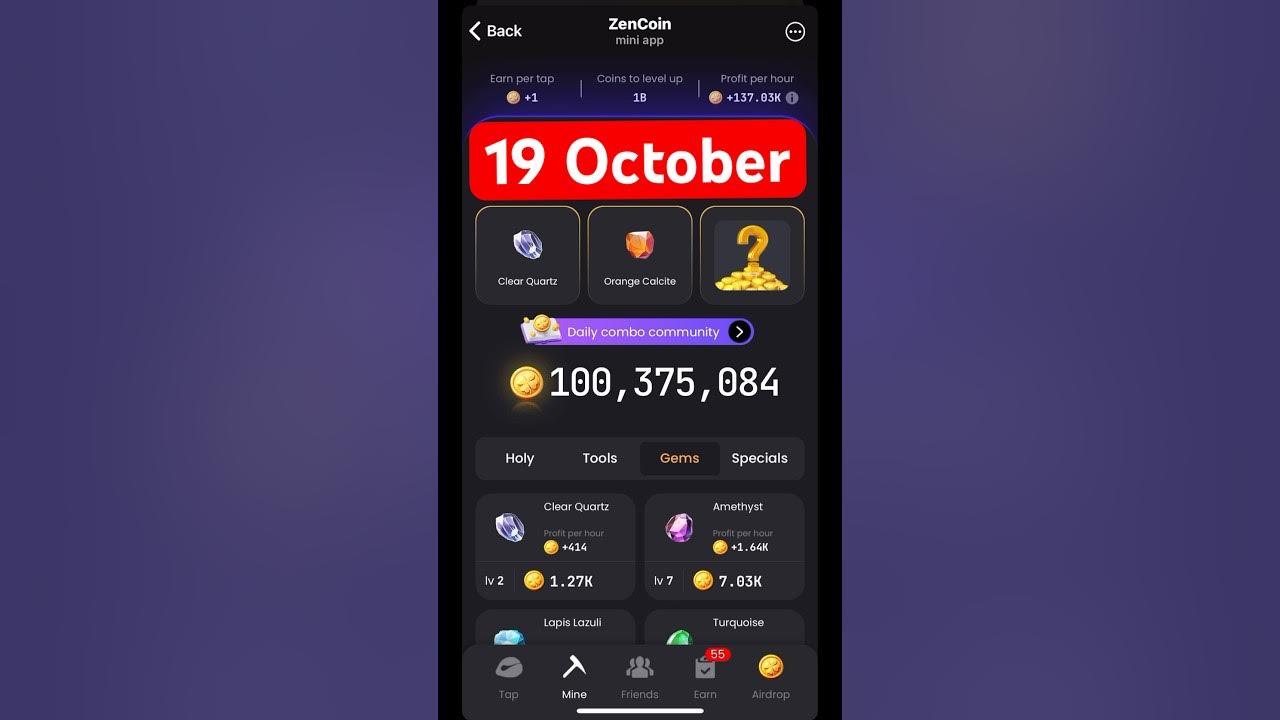 Zen coin daily combo 19 October | Zen coin combo today | Zen coin daily combo today | #zencoin ...