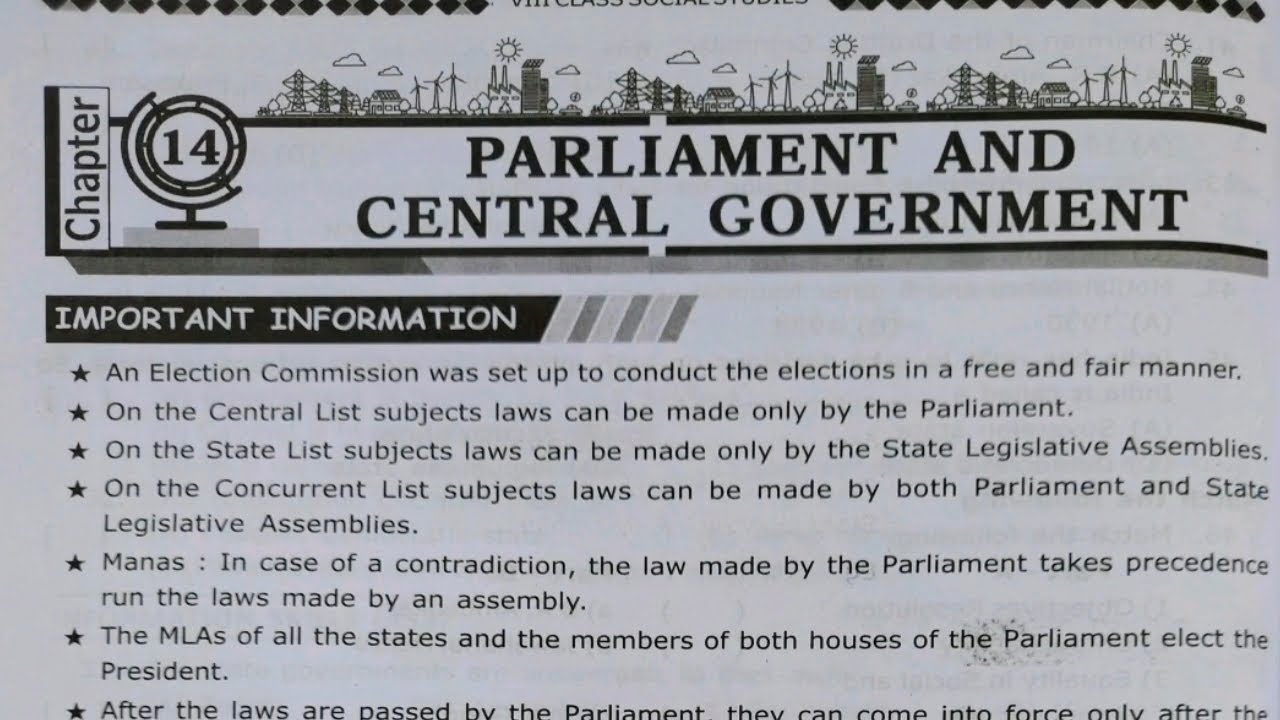 8th class social studies 14th chapter (Parliament and central ...