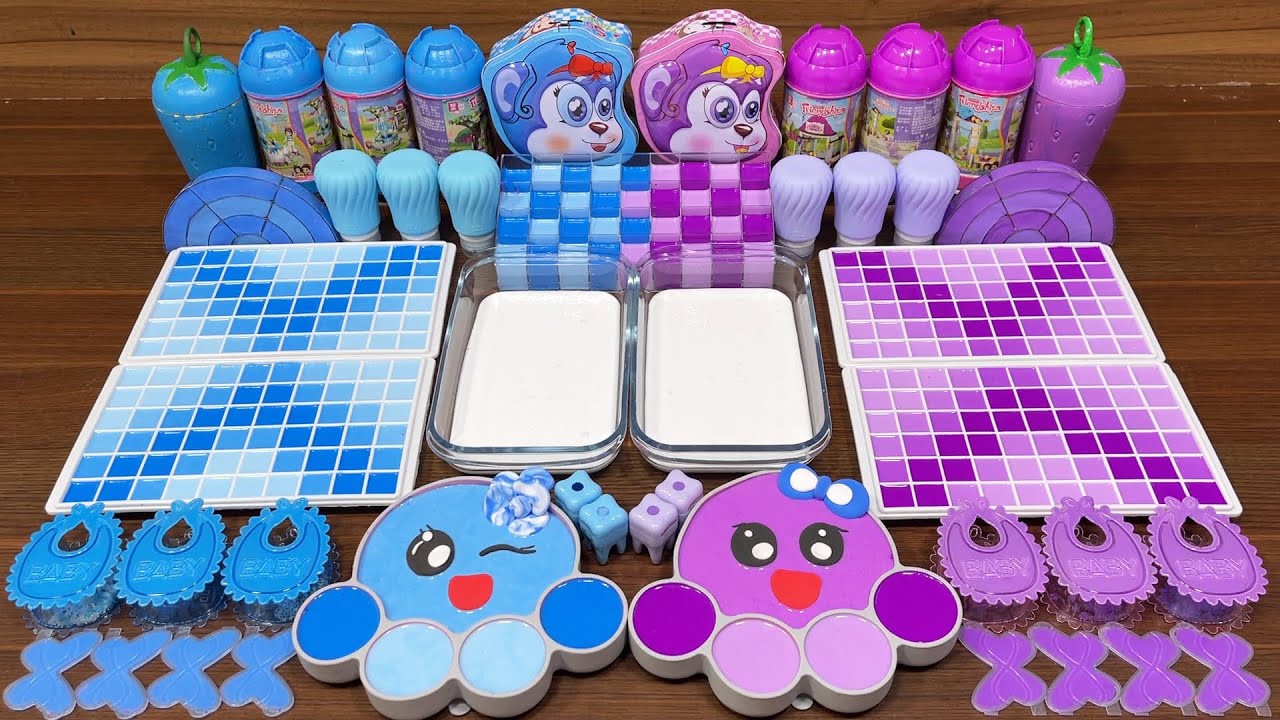 BLUE vs PURPLE OCTOPUS I Mixing Random into Glossy Slime I Satisfying ...