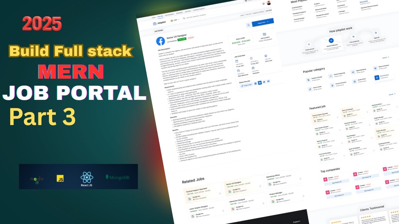 MERN Stack Job Portal Project - Job Details Page, Search Functionality, Profile & My ...