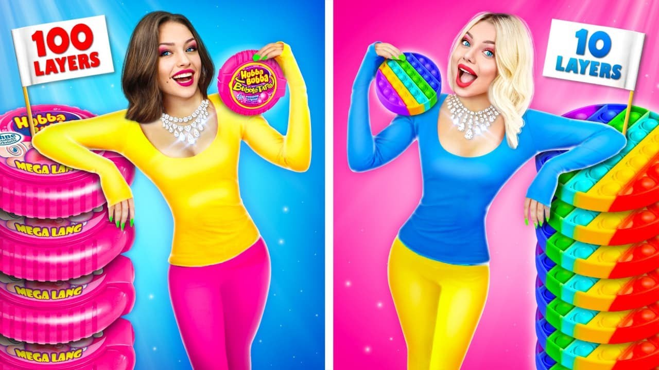 100 Layers of Bubble Gum VS Chocolate Challenge | Epic Battle with ...