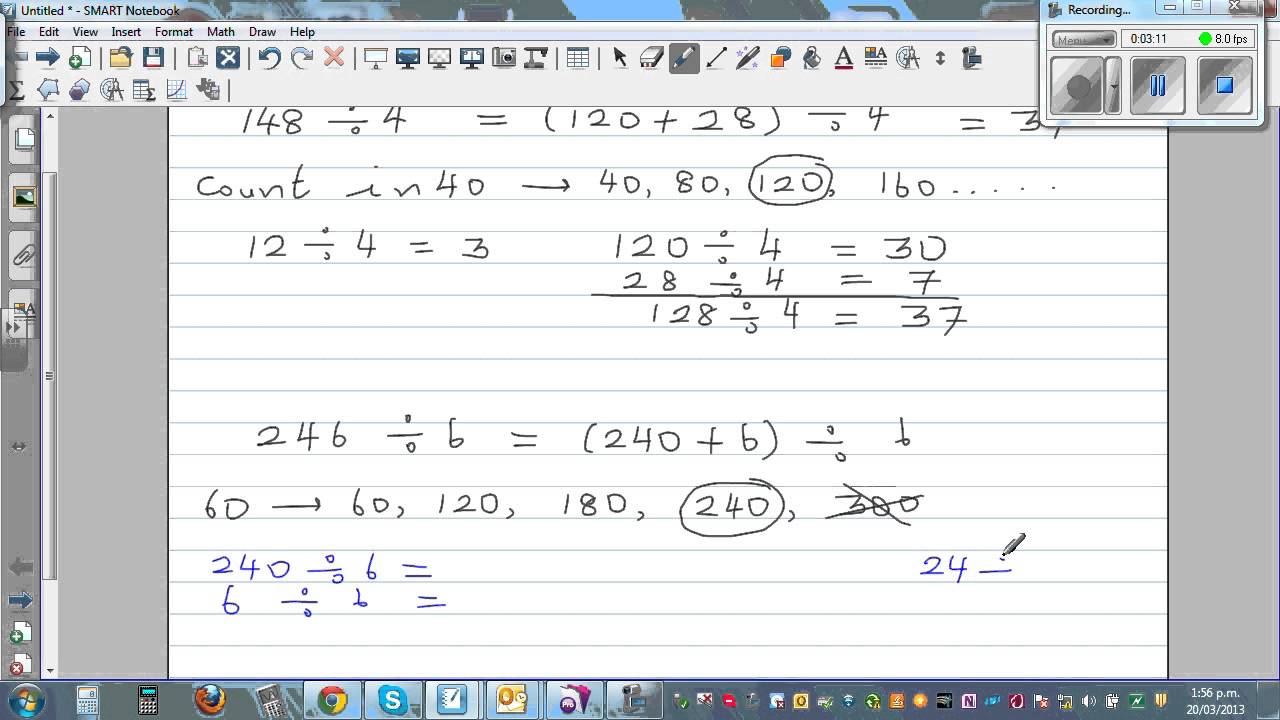 Dividing by whole number by splitting the dividend - YouTube