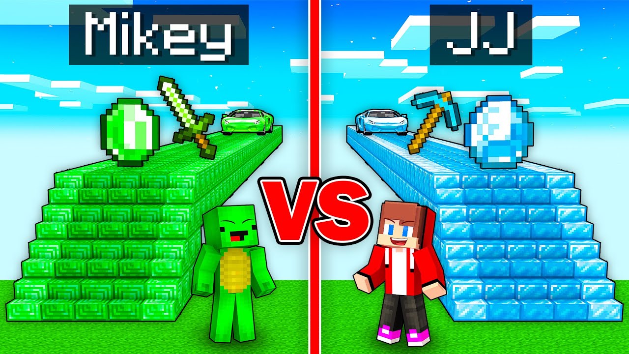 Mikey EMERALD vs JJ DIAMOND Bridge Survival Battle in Minecraft (Maizen Mazien Mizen) - YouTube