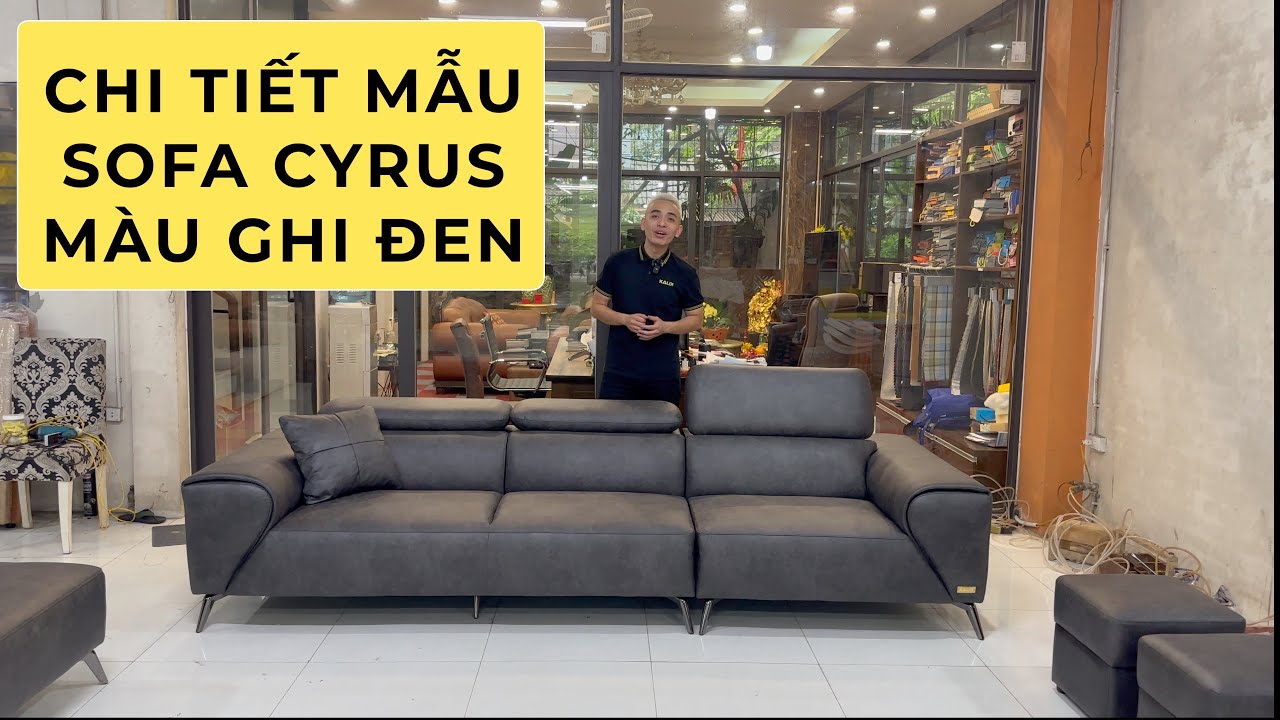 Sofa CYRUS màu ghi đen, Sopha da Camel 3 chỗ với bề mặt dập vân tuyệt ...