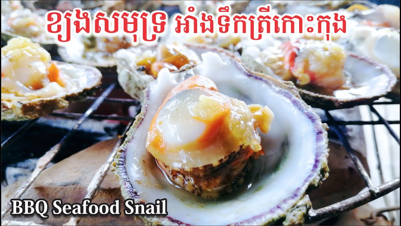 របៀបធ្វើ ខ្យងសមុទ្រ អំាងទឹកត្រីកោះកុង { BBQ Seafood Snail } - YouTube