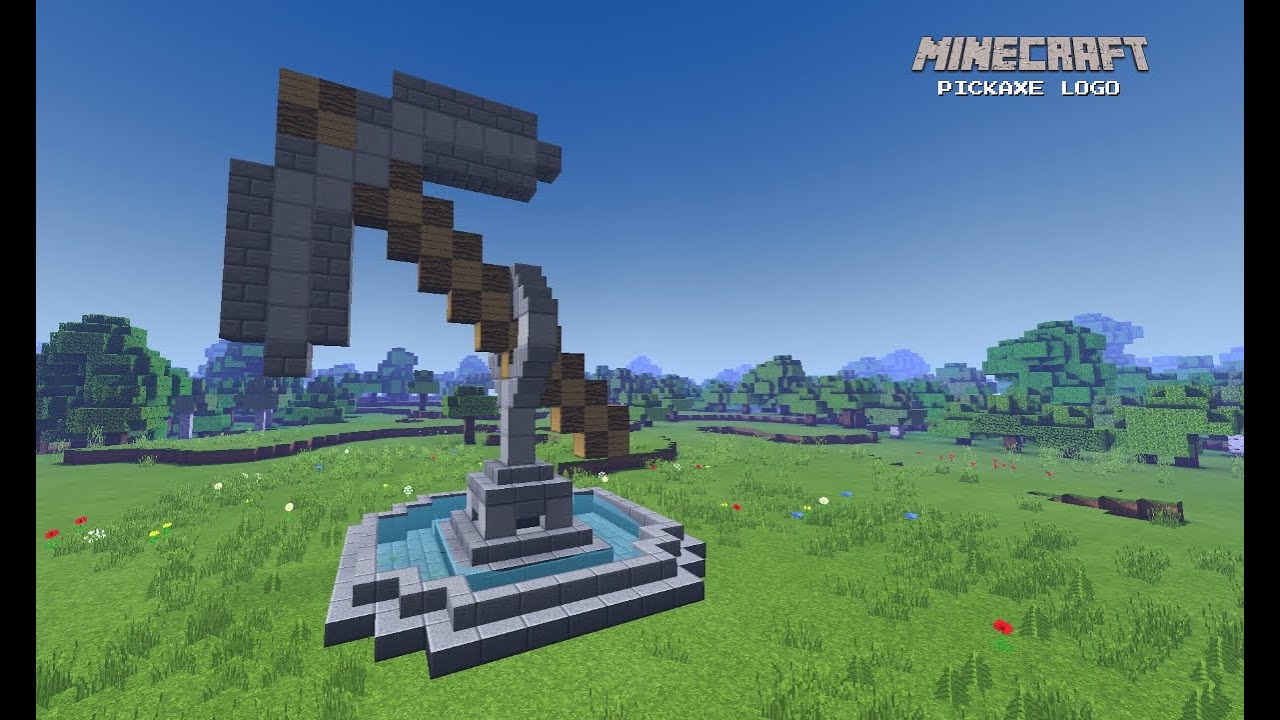 Minecraft: How to build a Pickaxe Logo - YouTube